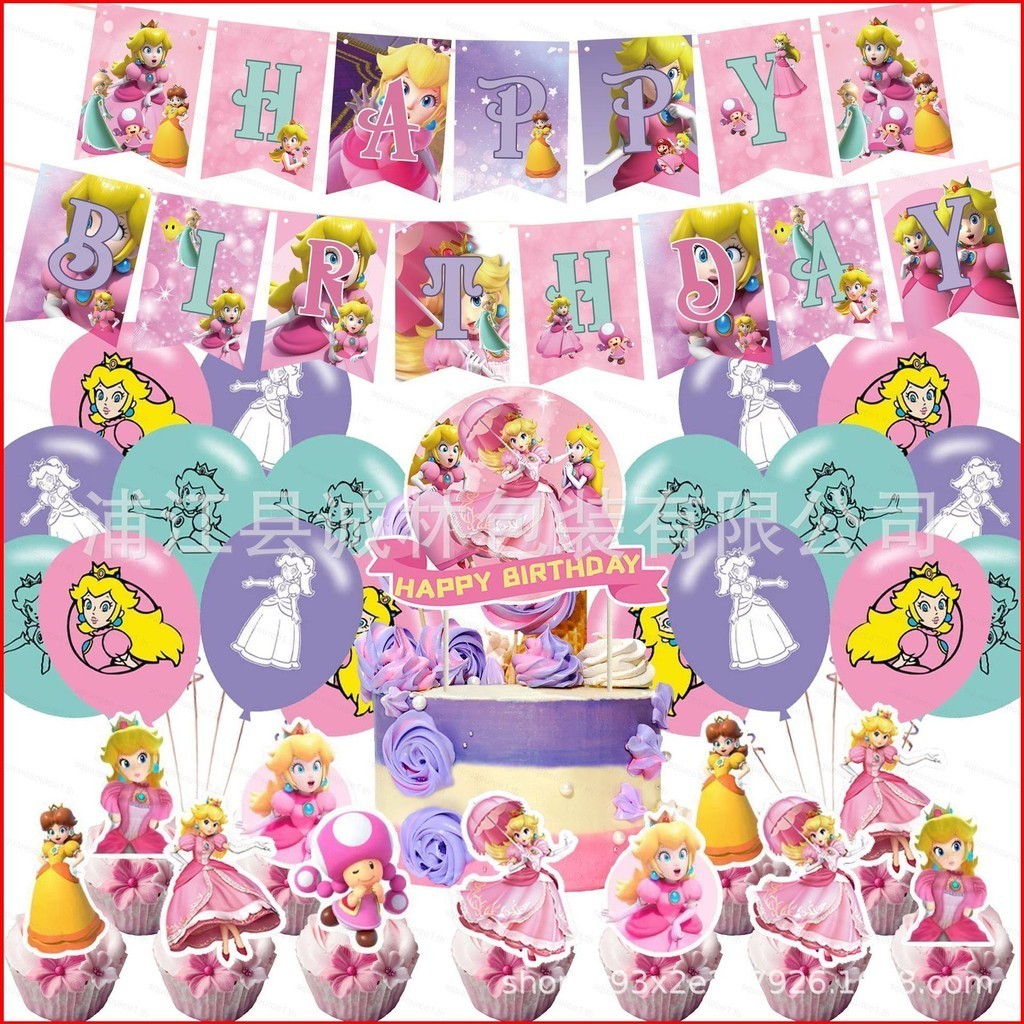 Sqt Mario Princess Peach Theme เด็กตกแต่งงานเลี้ยงวันเกิดแบนเนอร์เค้ก ...