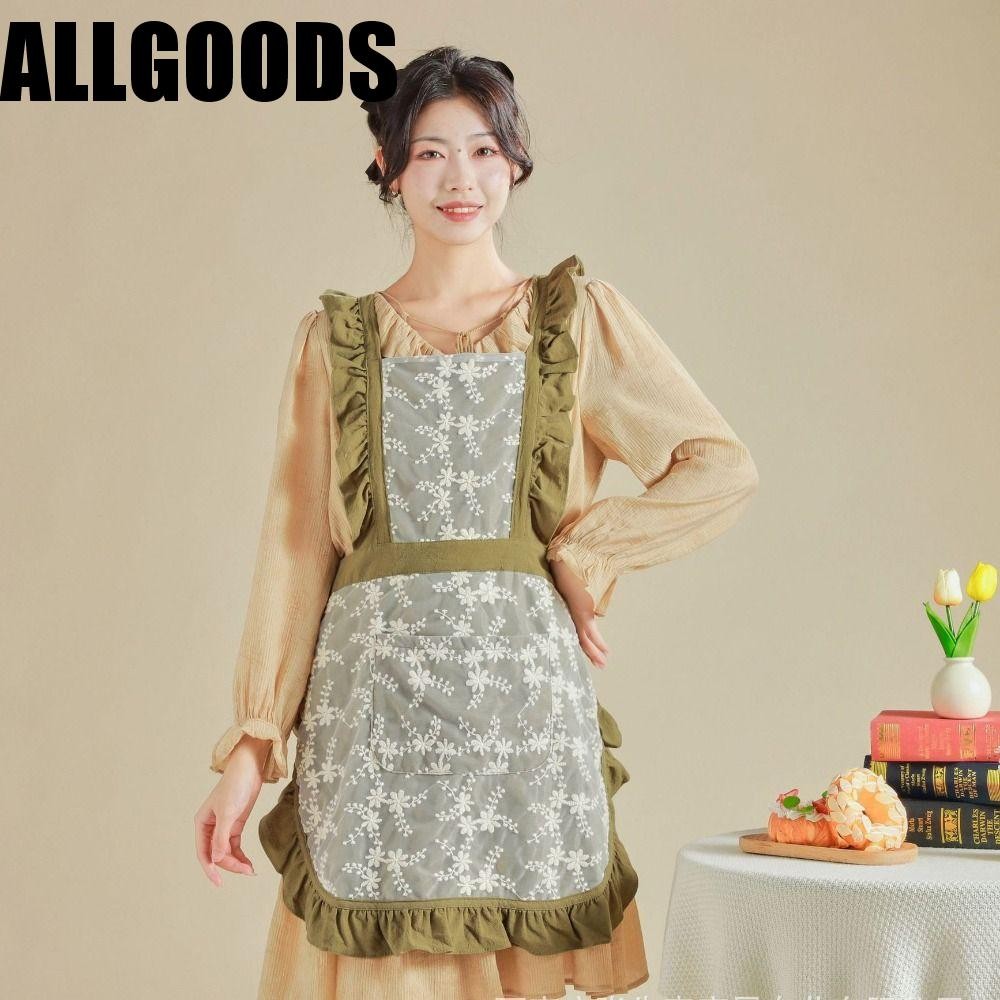 Allgoods ผ้ากันเปื้อนสุดชิคพร้อมกระเป๋าผ้าฝ้ายลูกไม้ปักผ้ากันเปื้อน, Perfect Elegant Floral ...