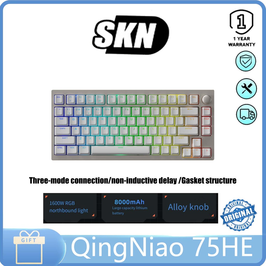 Skn QingNiao 75HE คีย์บอร์ดแกนแม่เหล็ก ไร้สายสามโหมดอลูมิเนียม Tutuo คีย์บอร์ดเกมสําหรับเล่นเกม ...