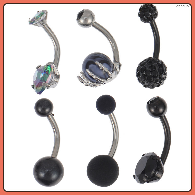 6 ชิ้น Navel Bars Set Unique Belly Rings Fine สแตนเลสแฟชั่น daneuo ...
