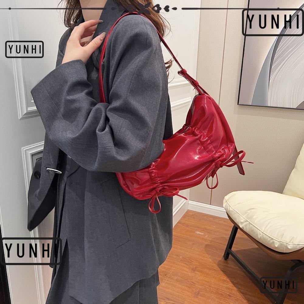 Yunhi กระเป๋าสะพาย, กระเป๋าสะพาย Bowknot ขนาดเล็ก, Y2K กระเป๋าใต้วงแขนหนัง Pu ริ้วรอยเกาหลี ...