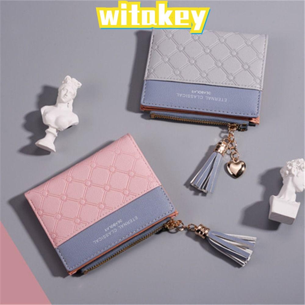 WITAKEY กระเป๋าสตางค์ขนาดเล็ก หนังPUพิมพ์ลายหัวใจ สำหรับผู้หญิง มีซิปล็อกและช่องเก็บเหรียญ ...