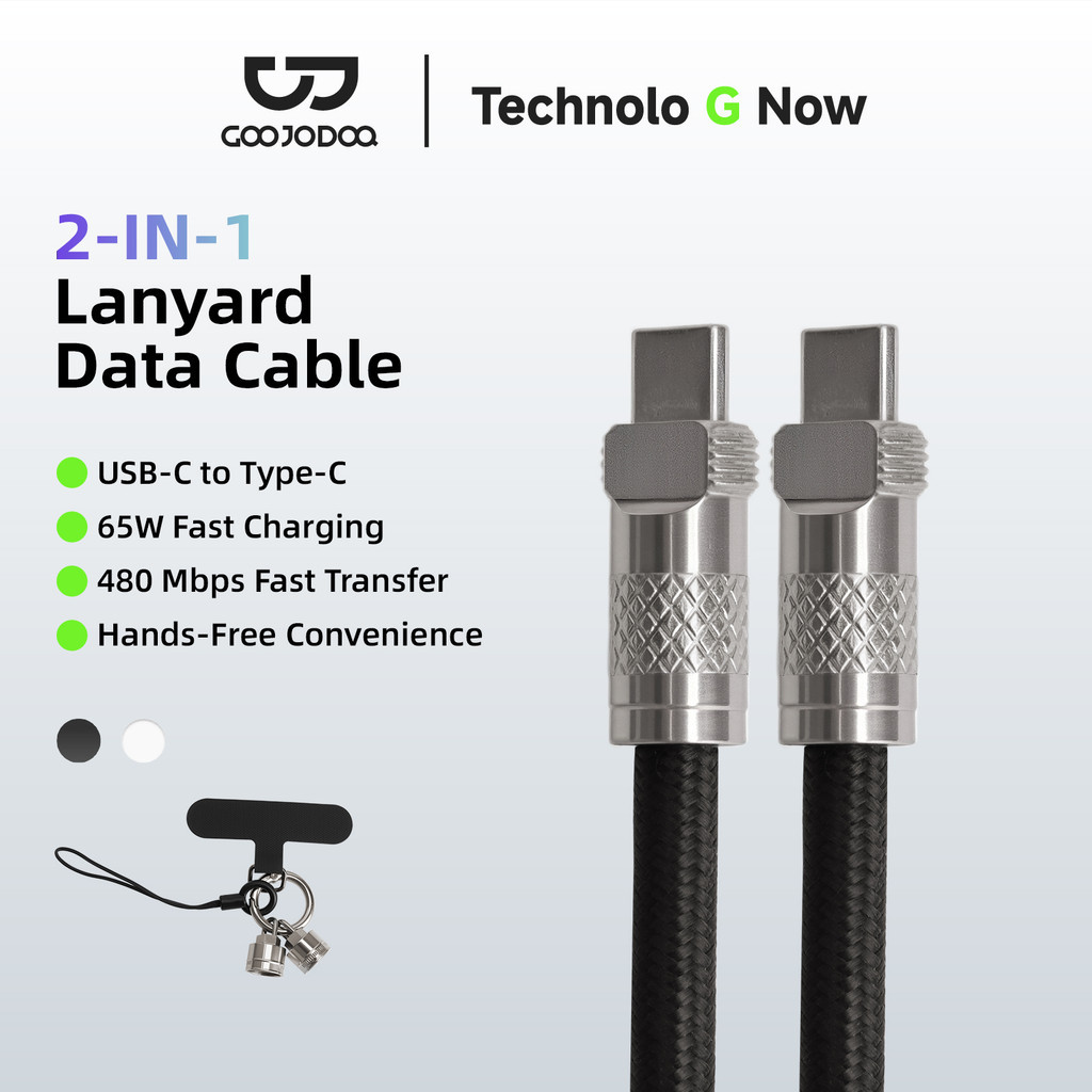 GOOJODOQ USB-C 2-in-1 Lanyard Fast Charging Cable 65W Fast Charging High-speed Transmission ...