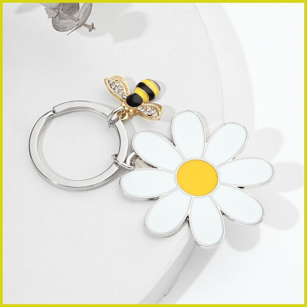 Daisy Flower Key Ring Bee Animal Daisy Flower Key Chain ในโลหะนักเรียนกระเป๋าเป้สะพายหลังกระเป๋า ...