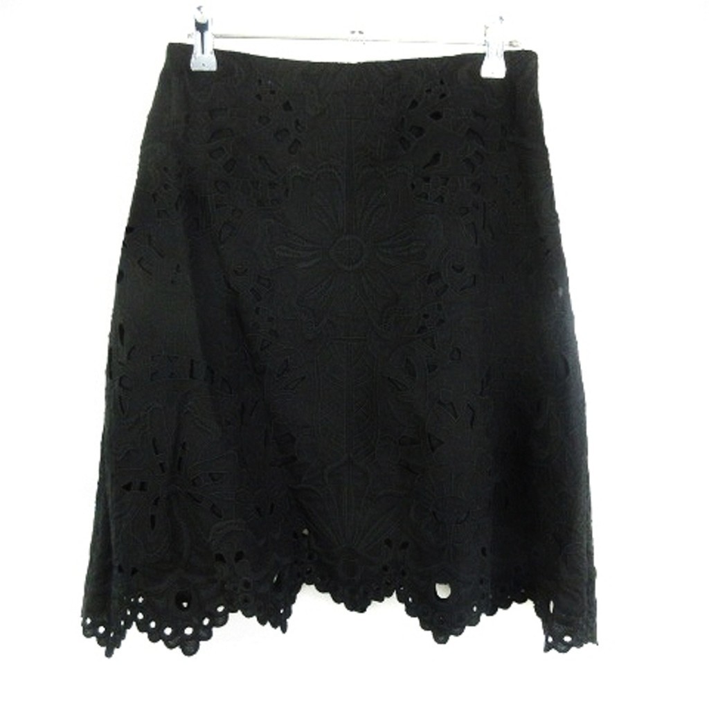 Theory Skirt Flared Mini Sheer Linen Punchingเย็บปักถักร้อย 0 Black Bottoms Direct from Japan ...