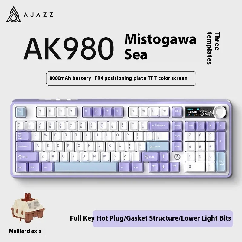 AJAZZ AK980 คีย์บอร์ดแบบกลไกพร้อมหน้าจอ (ปรับแต่งได้) ลูกบิดภาษาอังกฤษ ...