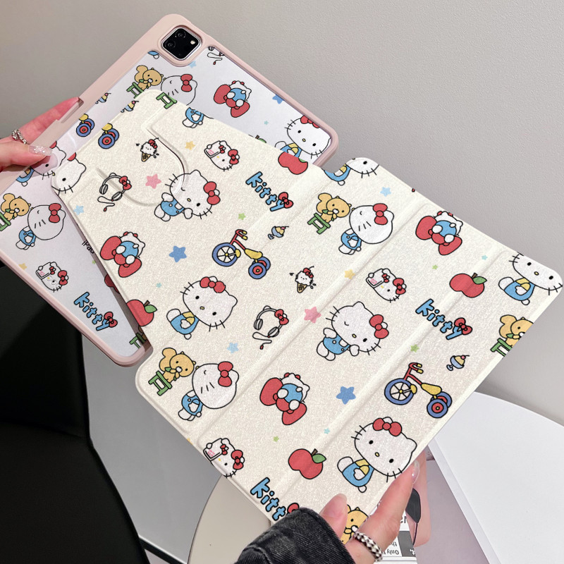 360 ° เคส iPad หมุนได้พร้อมช่องเสียบปากกาเต็มหน้าจอการ์ตูน Hello Kitty ...