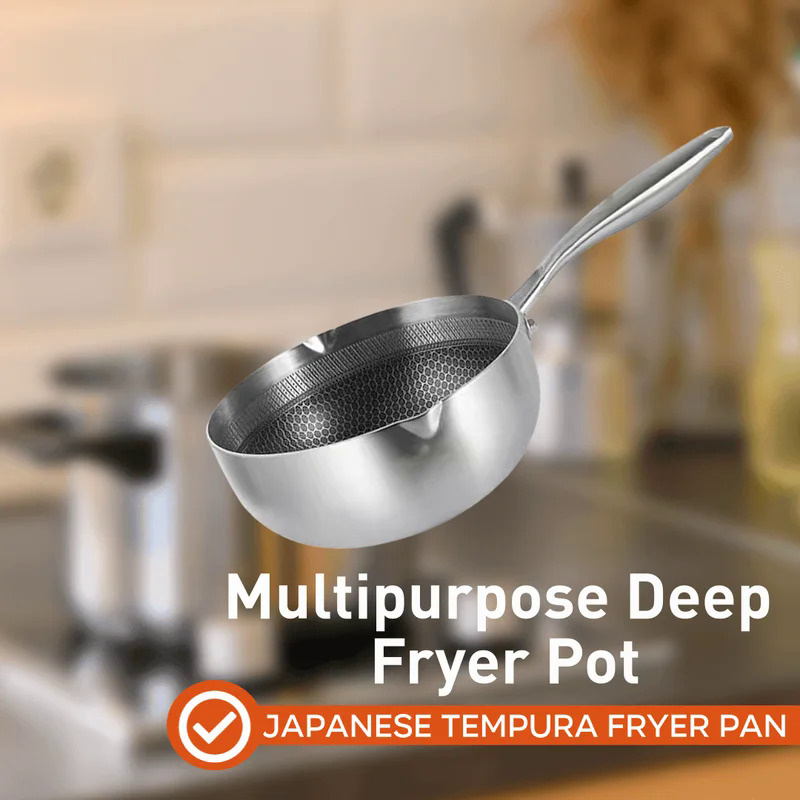 Deep Fryer Pot Cookware Japanese Tempura Fryer Pan Stainless Steel ...