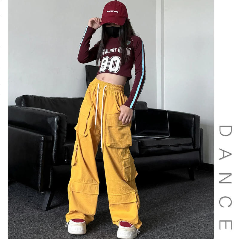 [KeDaYa] พร้อมส่ง เสื้อแขนยาวสีแดงสไตล์เกาหลี กางเกงคาร์โก้สีเหลืองวิน ...