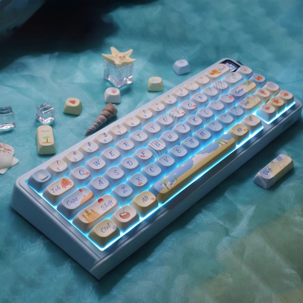 ฤดูร้อนทราย Beach Keycaps เชอร์รี่/MOA โปรไฟล์ 120 คีย์ PBT Dye ...