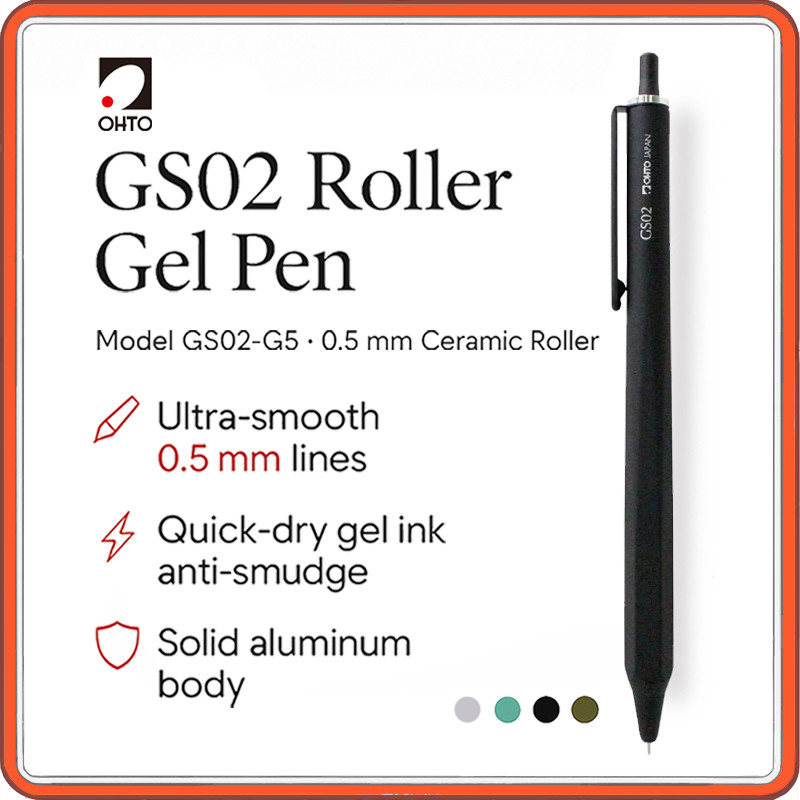 OHTO GS02‑G5 Roller Gel Pen 0.5 mm Ceramic Needle Tip – Smooth Quick ...