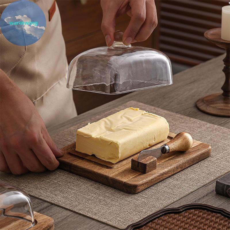 Warmwing Retro กล่องเนยไม้และส้อมเนยชีสชีสเค้กถาดขนมถาดเก็บแผ่นแก้วใสกล่องเก็บ TH | Shopee Thailand