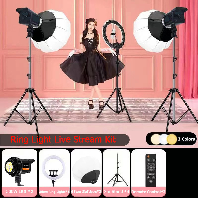 36cm Ring Light Lighting Live Stream Kit with ไฟไลฟ์สด 500W LED ไฟถ่าย ...