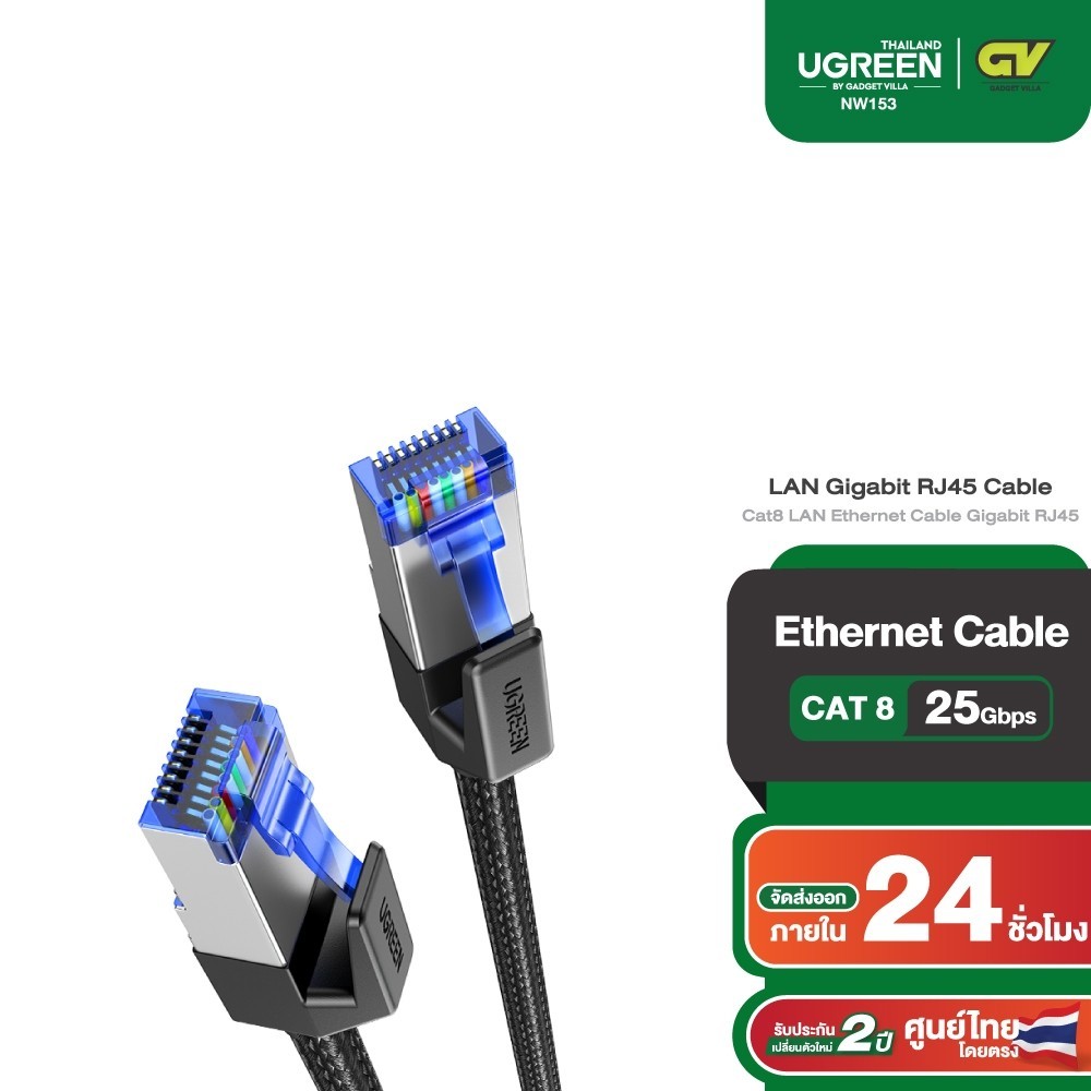 UGREEN รุ่น NW153 สายแลน Cat8 LAN RJ45 Ethernet Cable 2000MHz Bandwidth ...