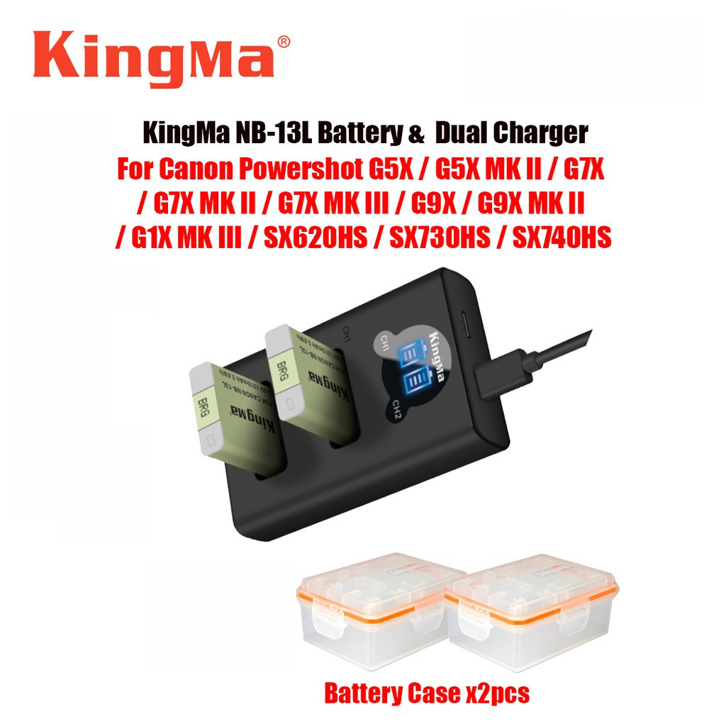 แบตเตอรี่กล้อง KingMa NB-13L และ LCD Dual Charger Set Canon Powershot G5X / G5X MKII / G7X / G7X ...