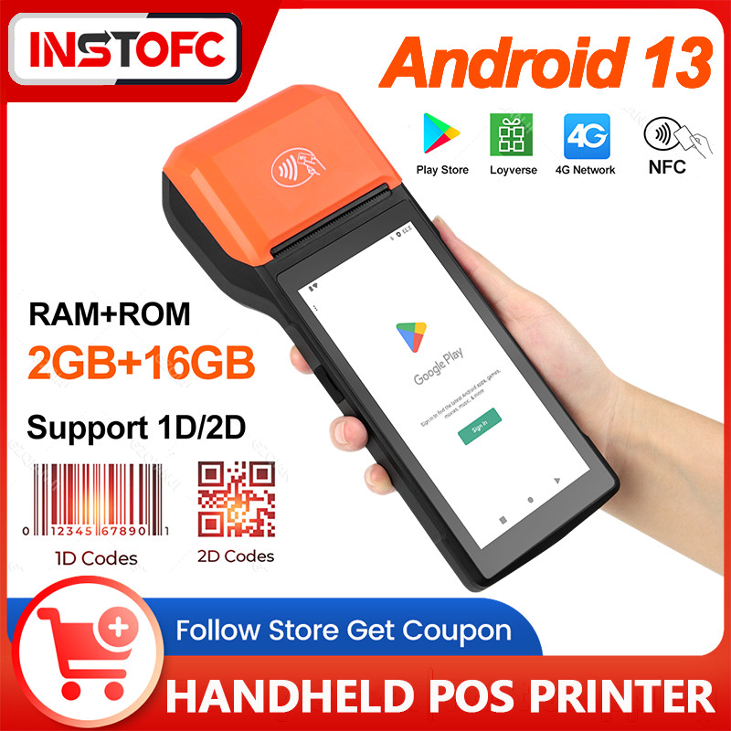Android 13 เครื่องพิมพ์ใบเสร็จความร้อน PDA POS มือถือ 1D/2D เครื่อง ...