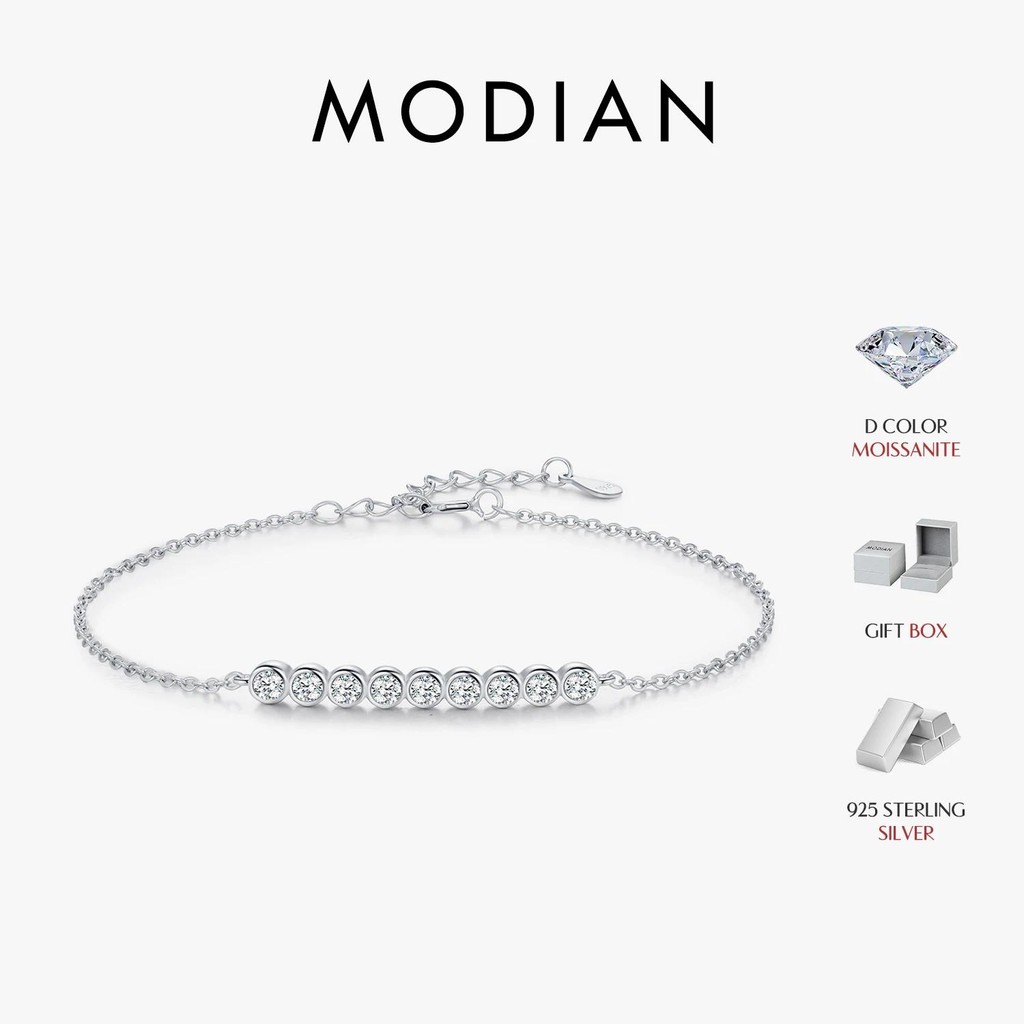 ROUND LAB Modian D สี Moissanite 925 เงินสเตอร์ลิงสร้อยข้อมือรอบ Lab ...