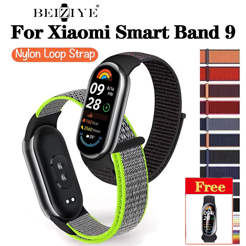 สายรัดไนลอนสําหรับ Mi band 9 สร้อยข้อมือ Xiaomi Smart band 9 NFC ห่วงไนลอนสายกีฬาเลื่อน ...