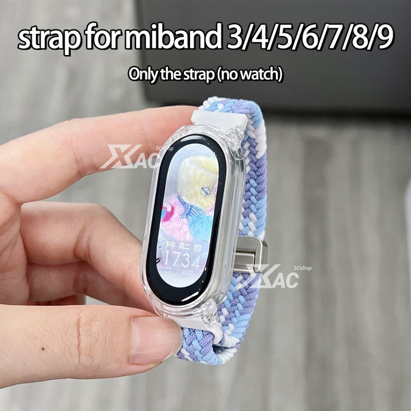 Braided Solo Loop สําหรับ Xiaomi Mi Band 9 8 7 6 5 4 3 สายรัดอุปกรณ์เสริมไนลอนแม่เหล็กเปลี่ยน ...