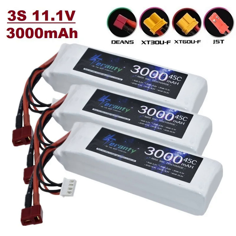 3S 11.1V Lipo Battery for 3000mAh 45C with XT60 DEANS T XT30 JST Plug ...