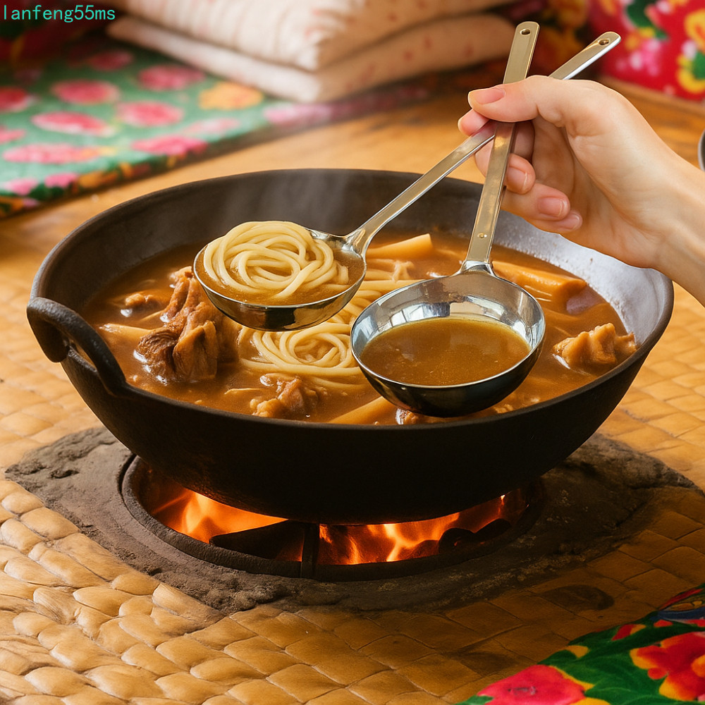 LANFENG ช้อนซุป, สแตนเลสด้ามยาว Slotted ช้อน, ครัวเรือนลึกด้านล่างแบน Rust-proof Hot Pot Scoop ...