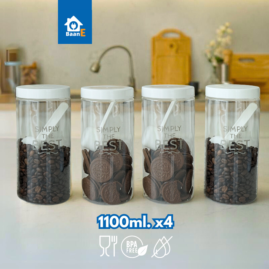 BaanE ขวดโหล พลาสติก ความจุ 1000 มล. แพ็คละ 4 ชิ้น/2 ชิ้น BPA free แถม ...