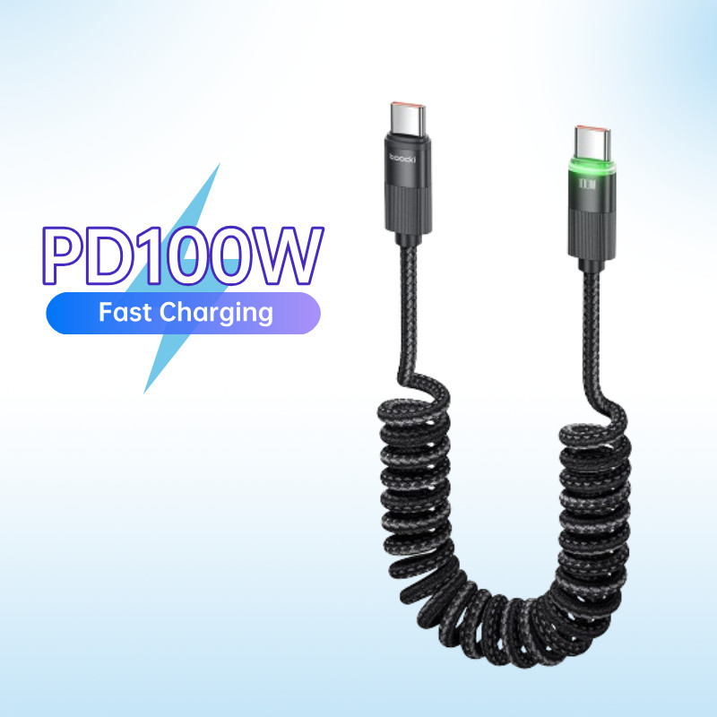 Pd100w Type C ถึง Type C สายชาร์จเร็วสปริงเครื่องชาร์จในรถยนต์สาย USB C ...