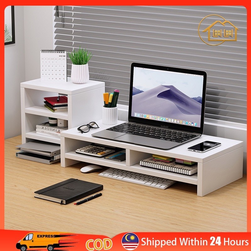LI|Computer Monitor Mount Stand With Drawer Wood Desktop Laptop Stand ...