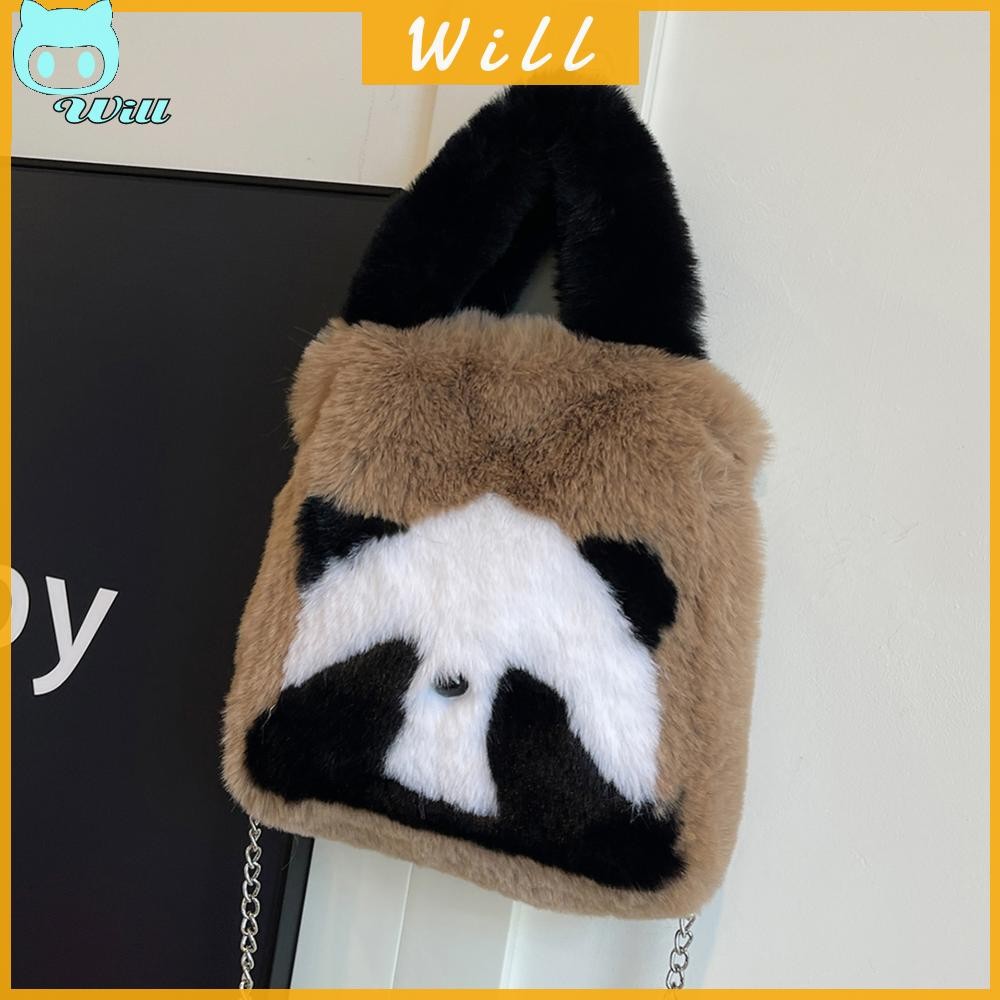 ผู้หญิง Panda Fur Messenger พร้อมสายโซ่สุภาพสตรีกระเป๋าถือกลางแจ้ง (สี ...