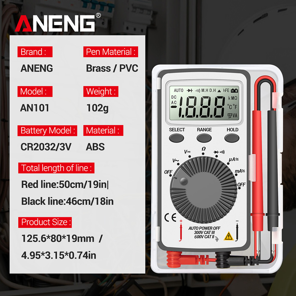 Aneng AN101 LCD Pocket Digital Multimeter Backlight AC/DC อัตโนมัติแบบ ...