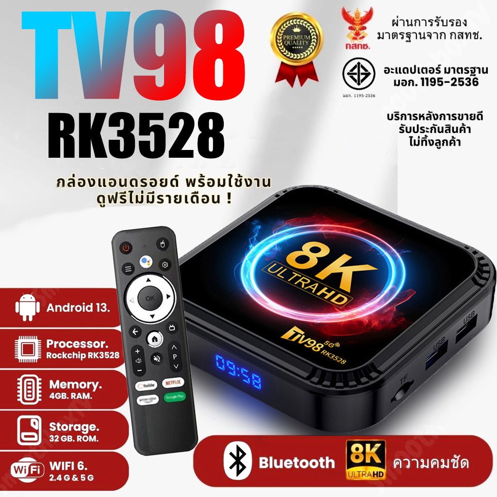 พร้อมส่ง Android TV Box TV98 RK3528 8K Ram 4GB Rom 32GB Android 13 Set ...