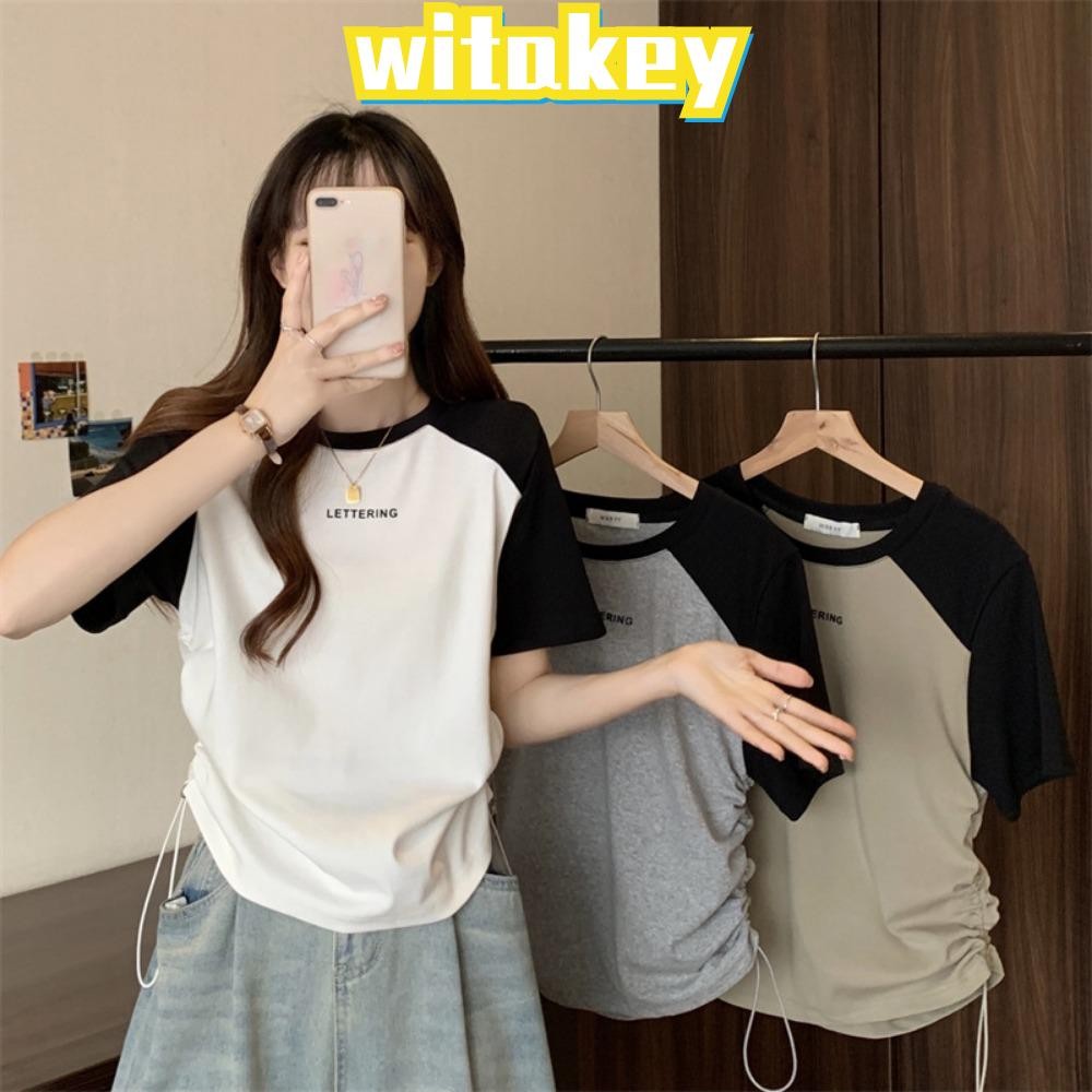 เสื้อยืดผู้หญิง WITAKEY แขนสั้นระบายความร้อน ทรงกระชับ สไตล์ O-neck ออกแบบเรียบง่ายและสวมใส่ได้ ...