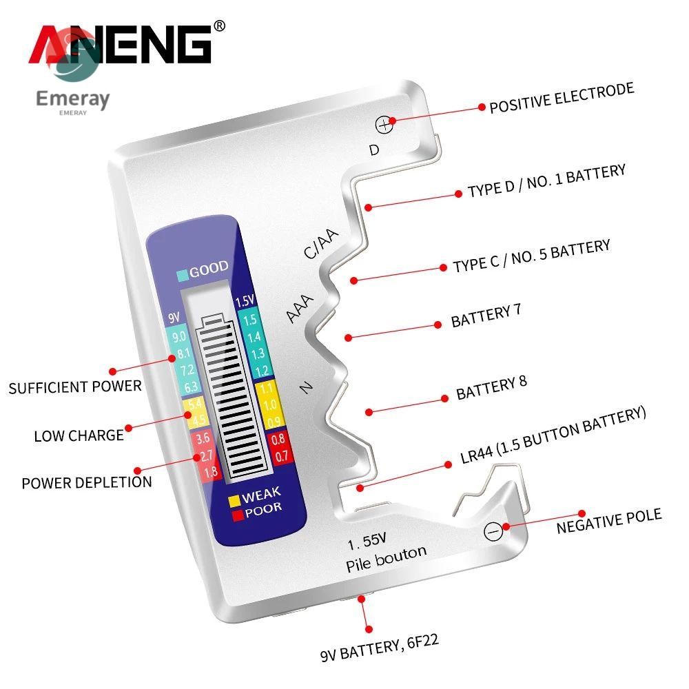 EMERAY เครื่องตรวจจับตรวจสอบความจุแบตเตอรี่ CD AA AAA จอแสดงผลดิจิตอล ...