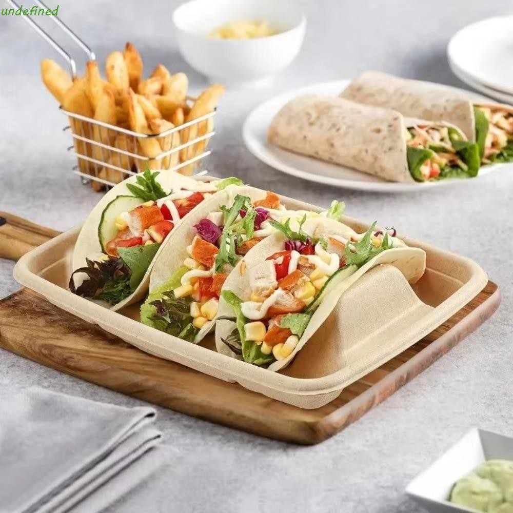 JARREDIW 50 ชิ้นทิ้ง Taco แผ่น, 3 ช่องย่อยสลายได้ Taco Holder, Commercial พร้อมฝาปิด Stackable ...