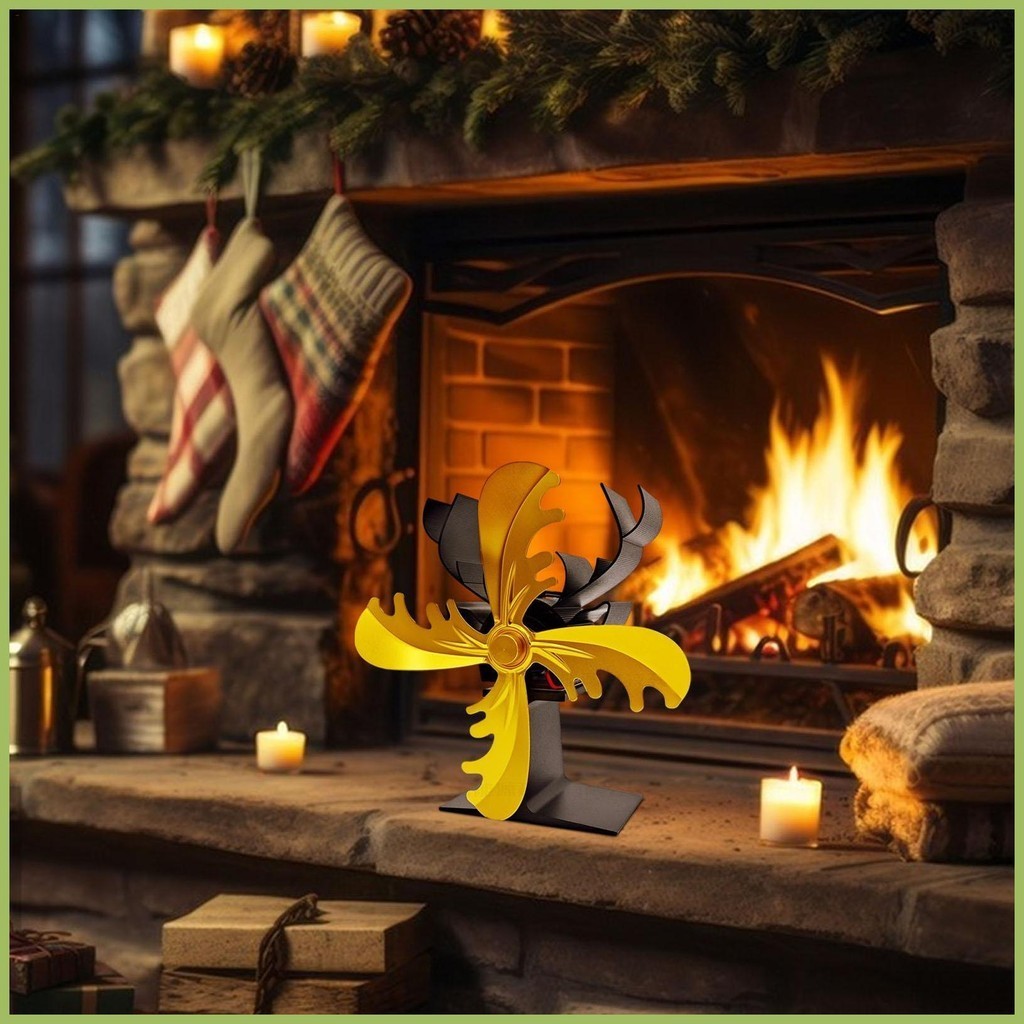 ความร้อนขับเคลื่อนเตาพัดลม 4 Leaf Fireplace Blower พัดลม Elk รูปเตา ...