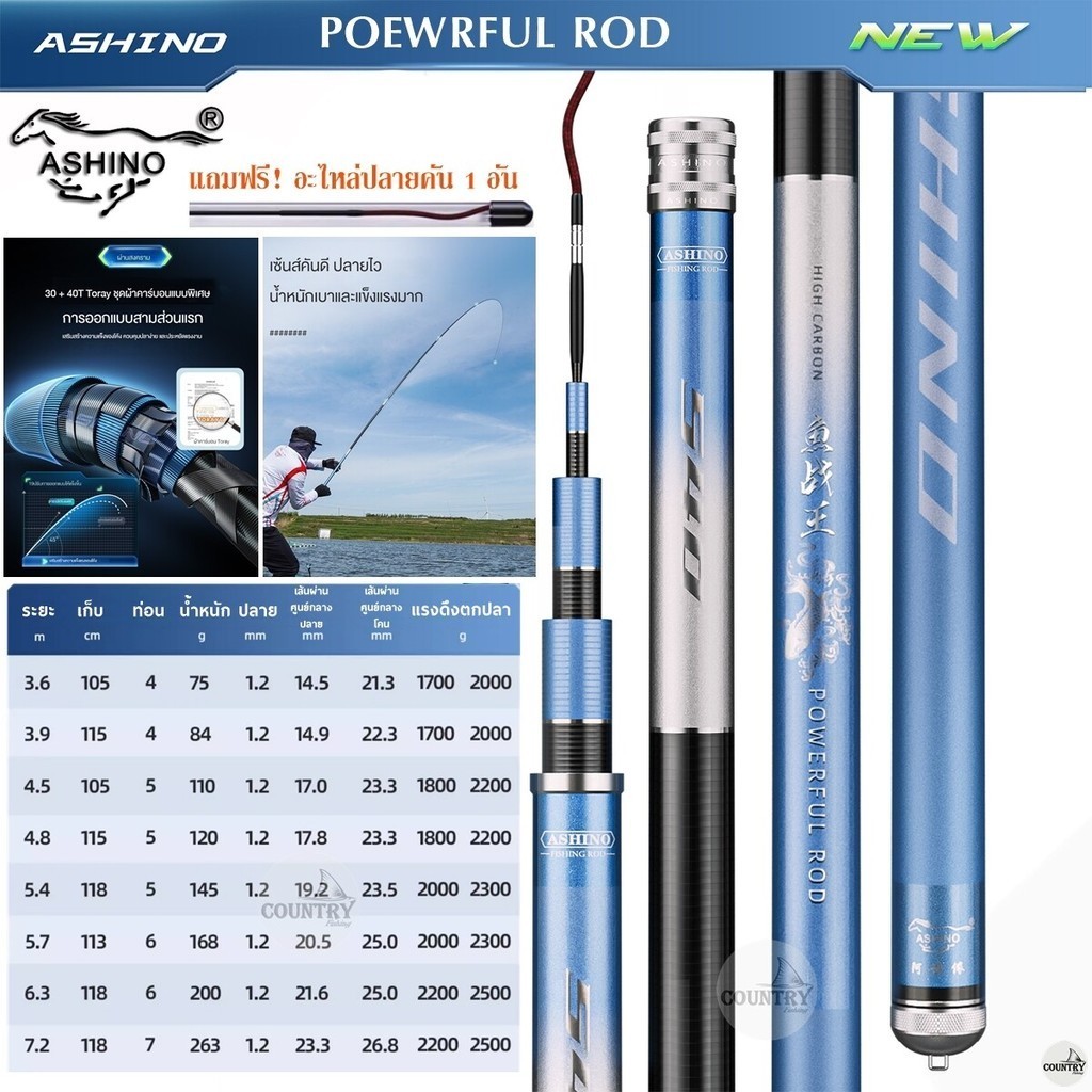 คันชิงหลิว ASHINO POWERFUL ROD เวท H:6H กราไฟท์ เกรดสูง เบามาก | Shopee ...