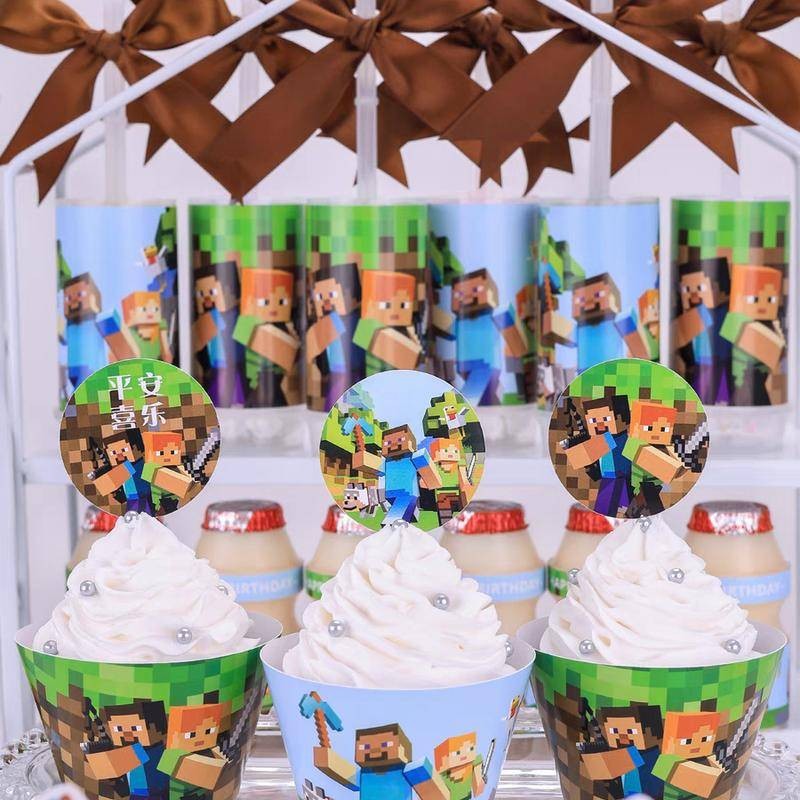 Minecraft Themed Boy Birthday Cake Decorative Stand Sign Edge Push Toy ...