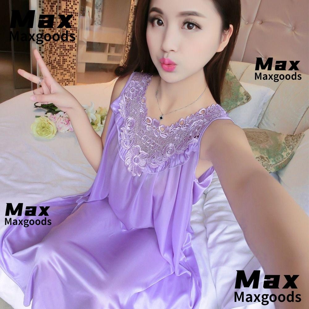 ชุดนอนสลิง MAXG, ชุดลูกไม้สีทึบขนาดใหญ่, แฟชั่นแขนกุดชุดนอนไม่หดตัวผู้หญิง | Shopee Thailand