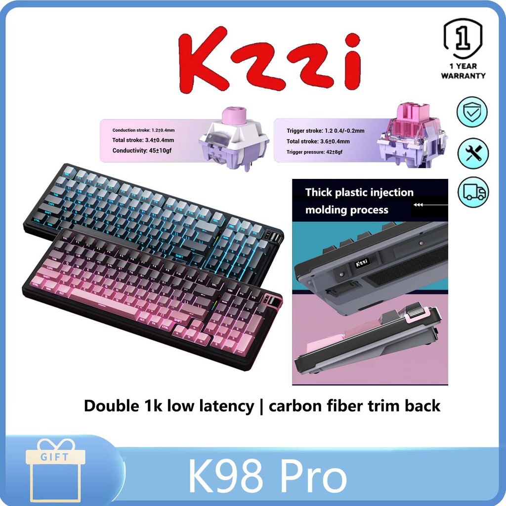 KZZI K98Pro Mechanical gaming office keyboard three-mode connection supports wired wireless ...
