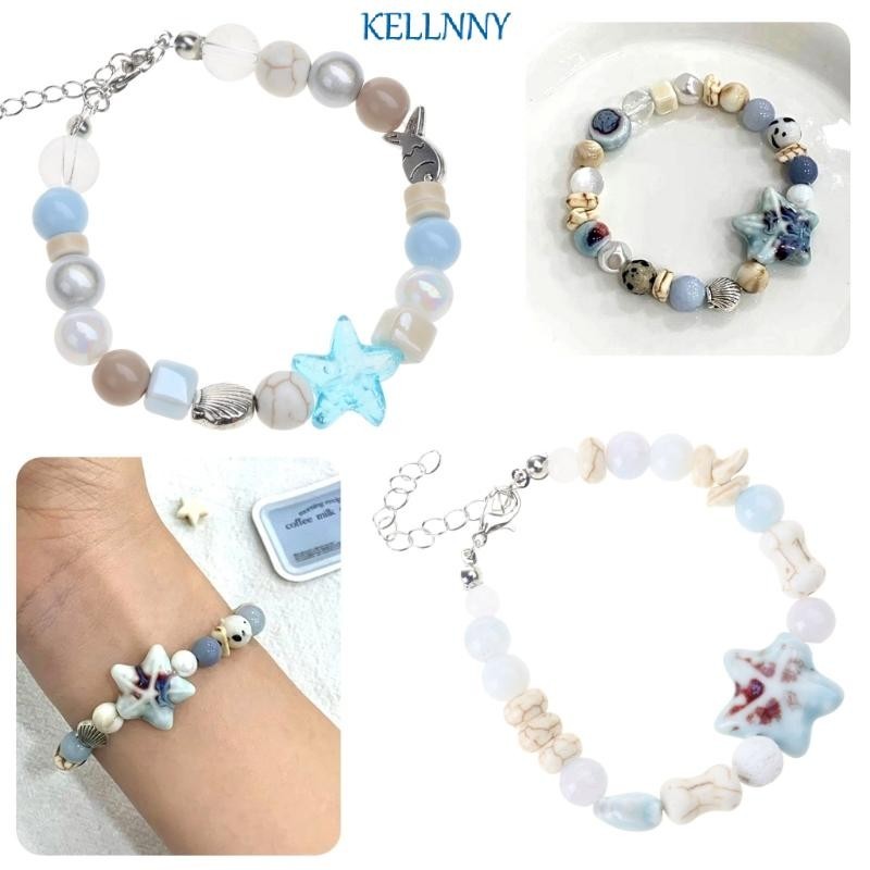 Kelln Hip-hop Trend ปรับสร้อยข้อมือสีลูกปัด Ocean ปลาดาวสร้อยข้อมือ ...