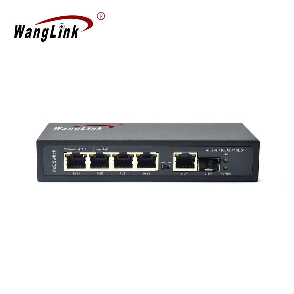Wanglink 4FE POE + 1 Gigabit Uplink + 1 พอร์ตไฟเบอร์ SFP รองรับ IEEE802.3af/at ภายนอก 65W 4 ...