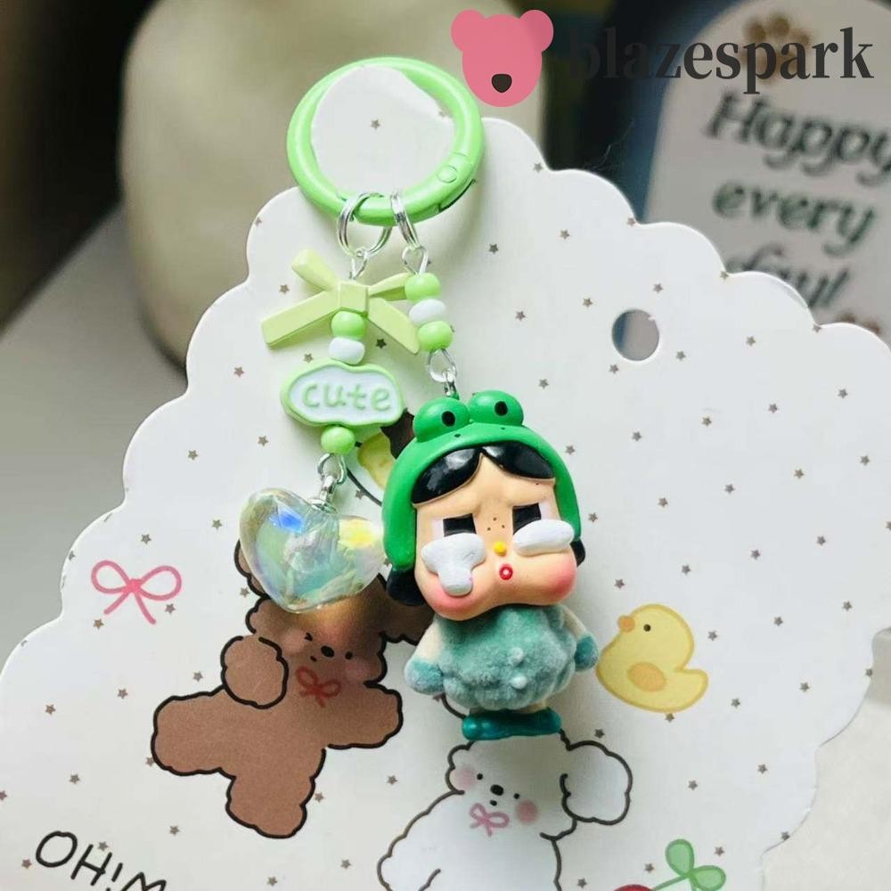 BLAZESPARK ชุดตุ๊กตาพวงกุญแจ,ซิลิกาเจลลูกอมสี Flocking Crybaby Key แหวน, 3D Pile เคลือบ Handmade ...