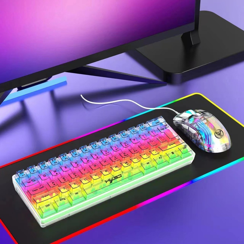 Hxsj V700 คีย์บอร์ดแบบมีสายฟิล์มพร้อมไฟแบ็คไลท์ RGB คีย์บอร์ด PBT สําหรับเล่นเกมโปร่งใสเต็มรูป ...