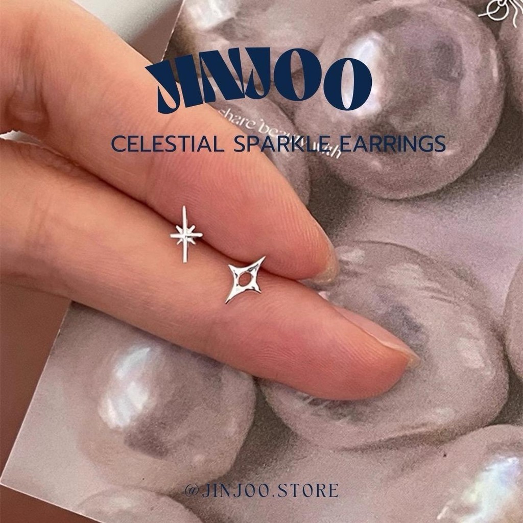 Jinjoo-S925-ต่างหูดาว รุ่น Celestial Sparkle Earrings น่ารัก ฝใส่ไปโรงเรียนได้ (แป้นทับเงินแท้ ...
