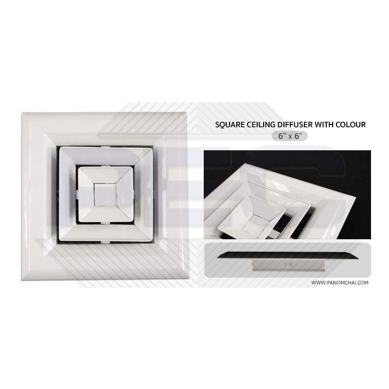 PSC ส่งจากไทย! ช่องลมระายอากาศ หัวจ่ายแอร์ แ4ทิศทาง SQUARE CEILING DIFFUSER WITH COLOUR 6 inch x ...