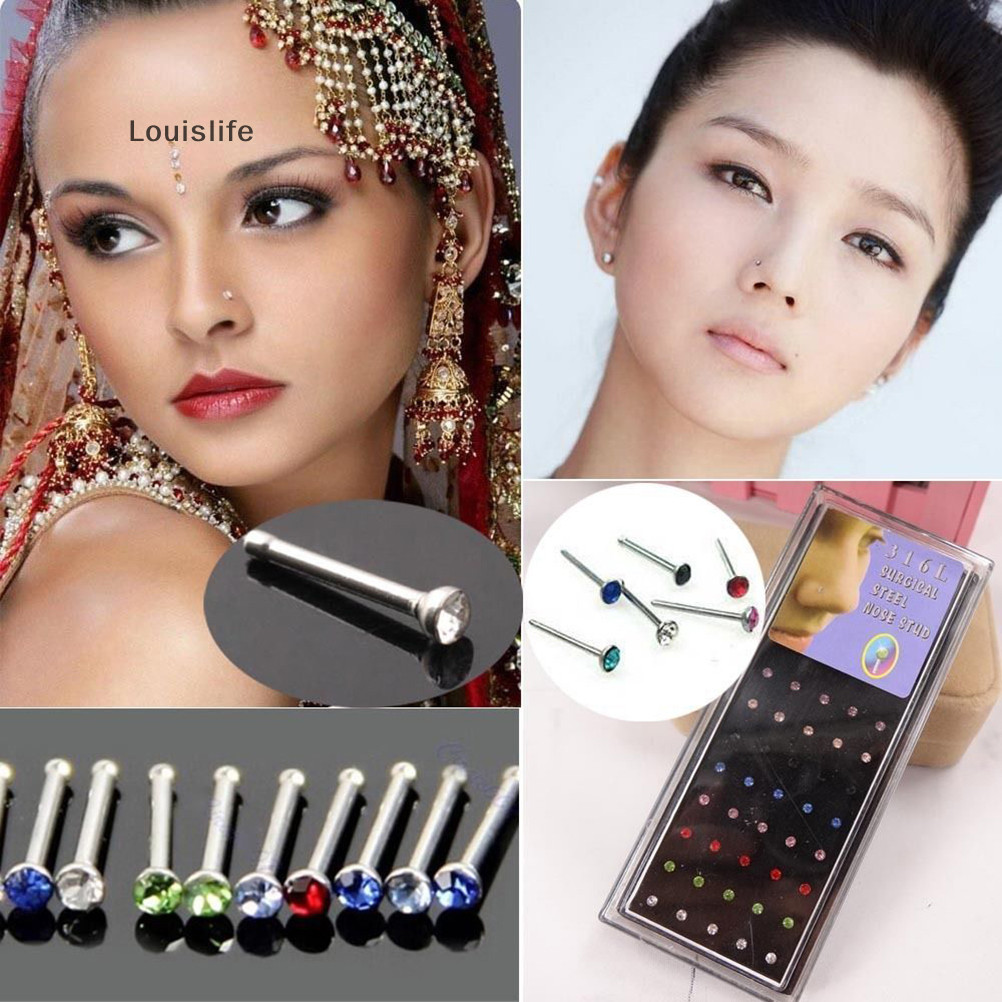 Llph 40x คริสตัล Rhinestone สแตนเลสแหวนจมูกกระดูกสตั๊ดเครื่องประดับ LLP | Shopee Thailand