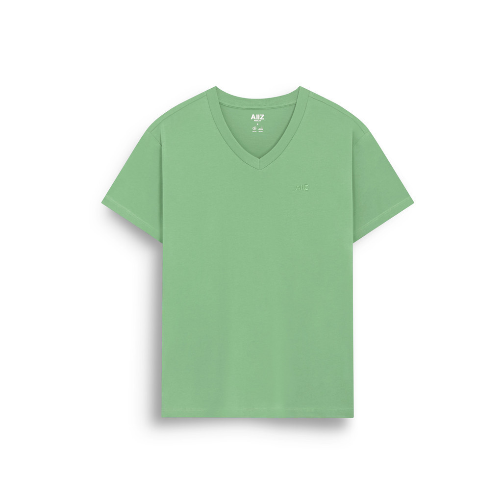 AIIZ (เอ ทู แซด)-เสื้อยืดผู้หญิงคอวีสีพื้นปักโลโก้ AIIZ ผ้าคอตตอน ...