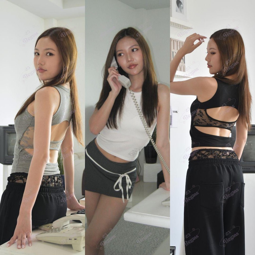 Rami Top เพชรโลโก้ร้าน 23BG เสื้อกล้าม ลูกไม้หลัง มีฟองน้ำ (2086AA) | Shopee Thailand