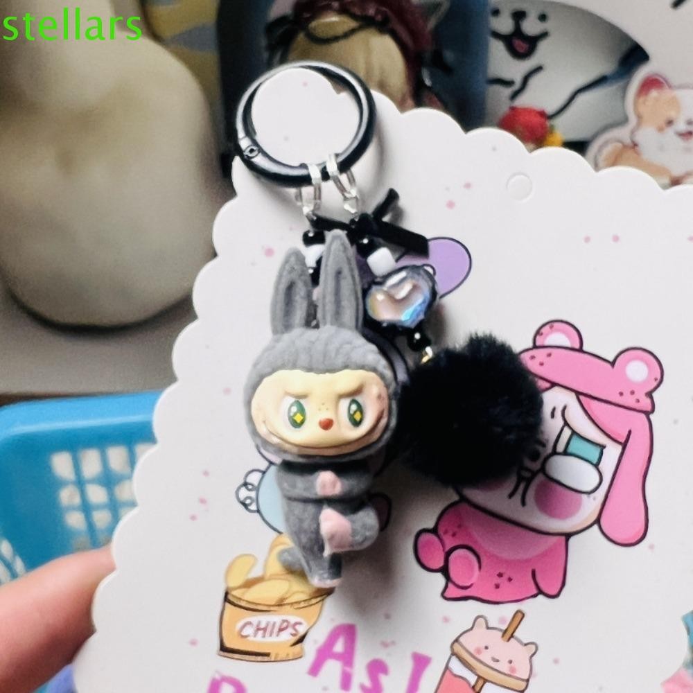 STELLARSYNC Flocking Labubu พวงกุญแจ, Plush Ball ซิลิกาเจลขี้เกียจโยคะ Labubu ตุ๊กตา, Creative ...