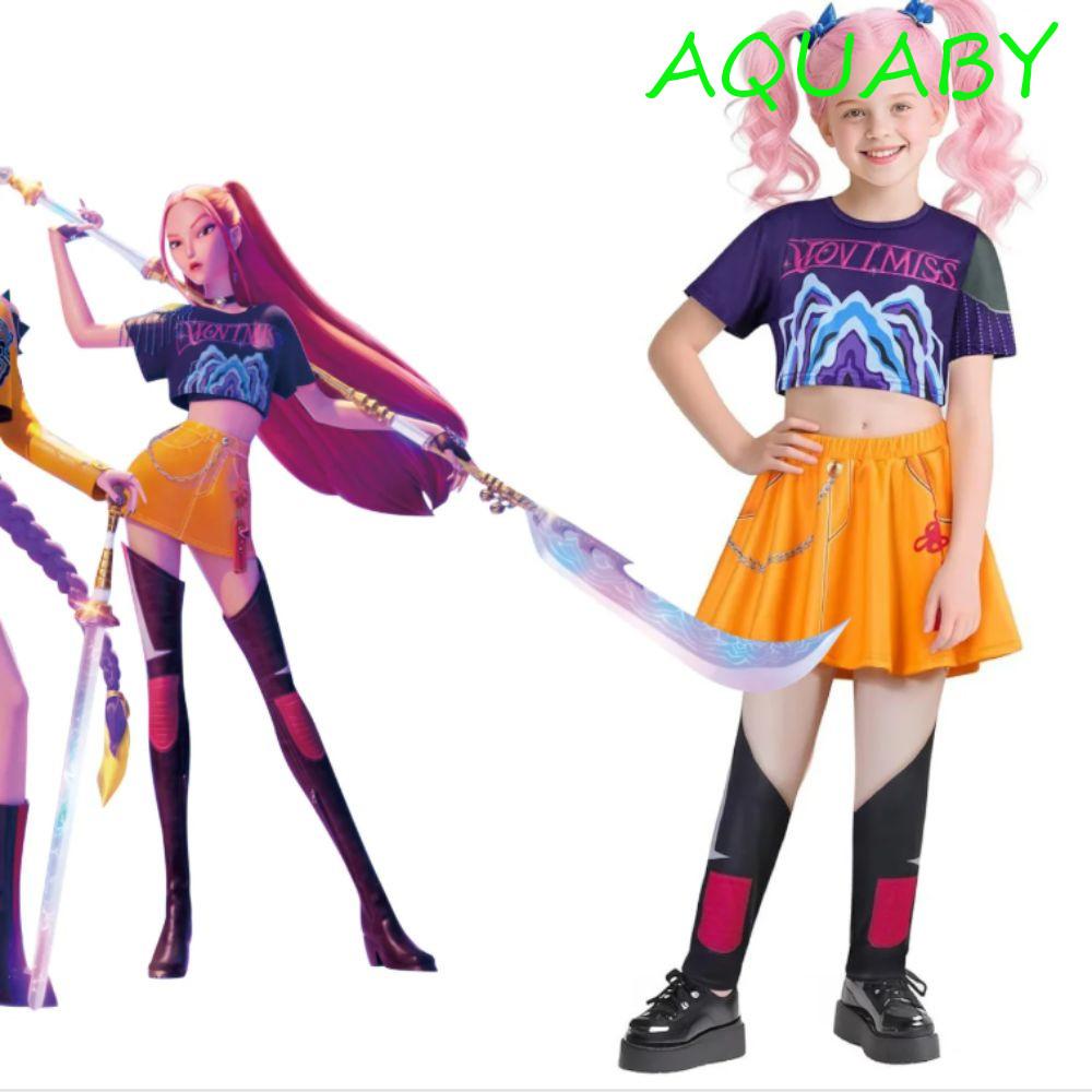 AQUABY Rumi คอสเพลย์ ชุดแฟนตาซี Demon Hunters พร้อมภาพพิมพ์ 3D สำหรับการแสดงและการเล่นบทบาท ...